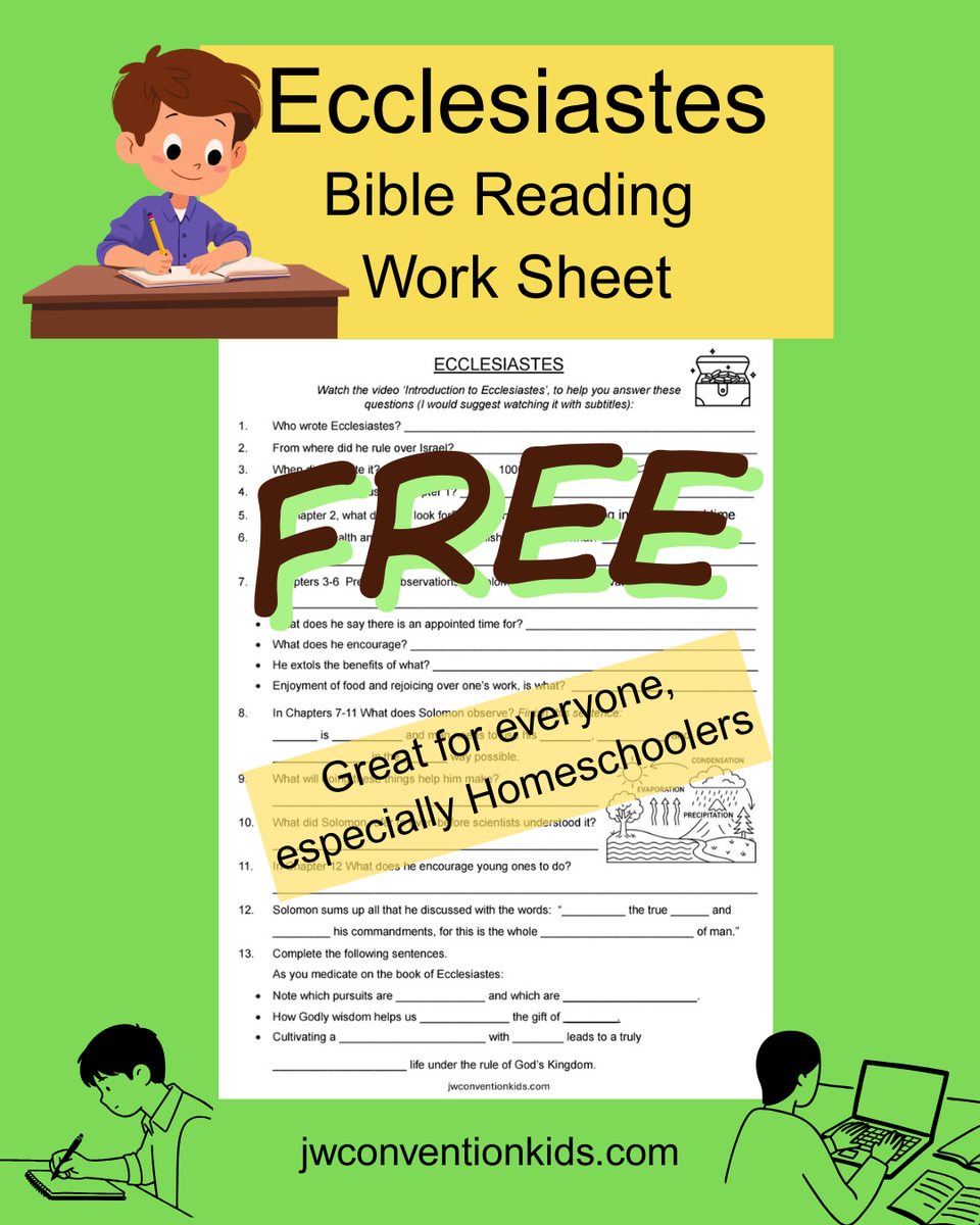 FREE Ecclesiastes JW Bible Reading Worksheet PDF Printable Download ...